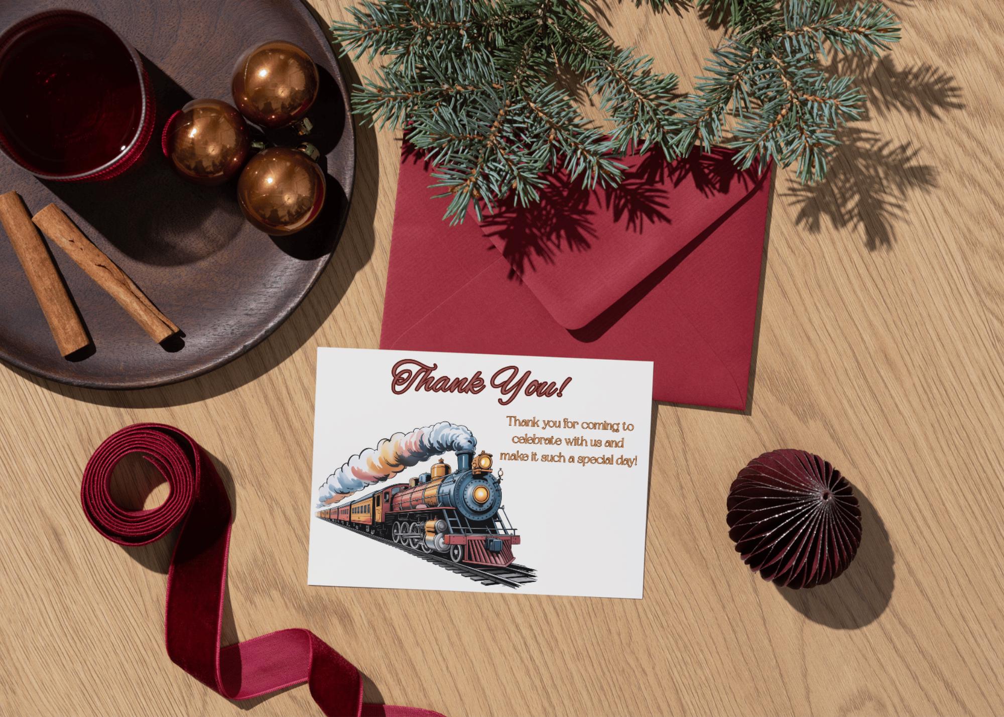 Editable Train Theme Thank You Card | Printable Birthday Party Template ...