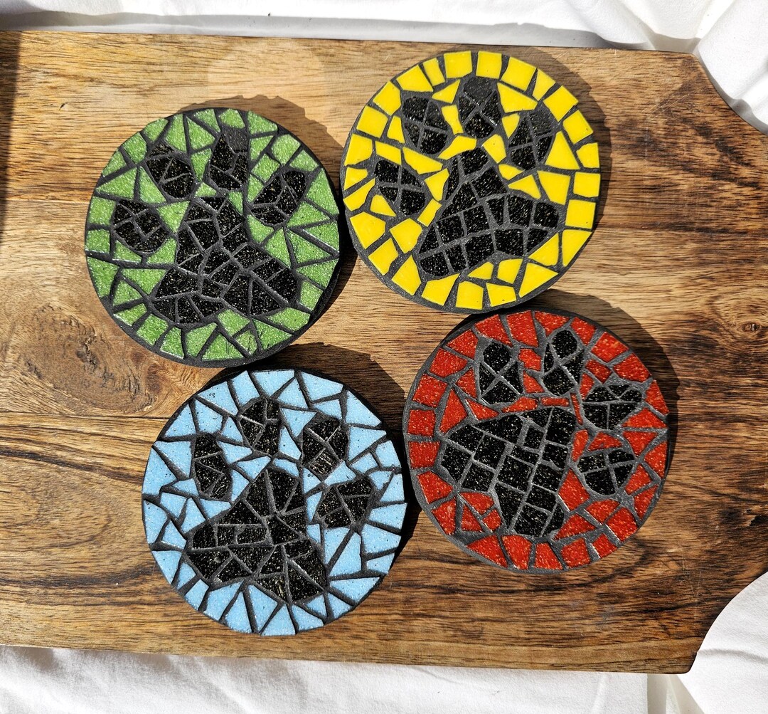 Colourful Paw Print Mosaic Slate Handmade Coasters - Set of 4 - Etsy
