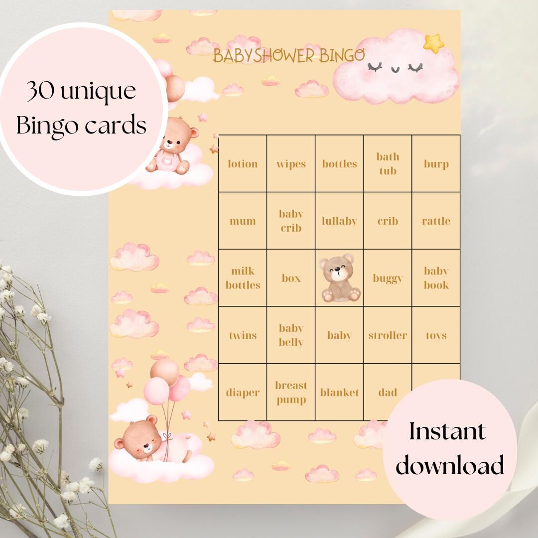 Baby Shower Bingo Baby Shower Party Baby Bingo Game Printable Shower ...