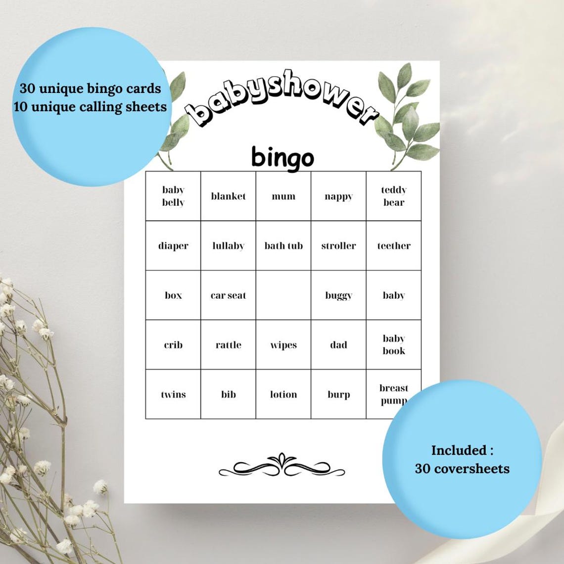 Baby Shower Bingo Baby Shower Party Baby Bingo Game Printable Shower ...