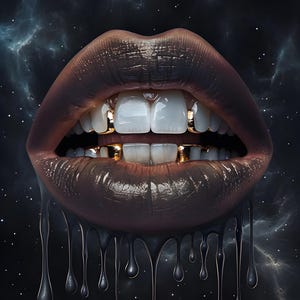 Galaxy Lips Digital Wall Art – Dripping Gold Grillz Printable Poster ...