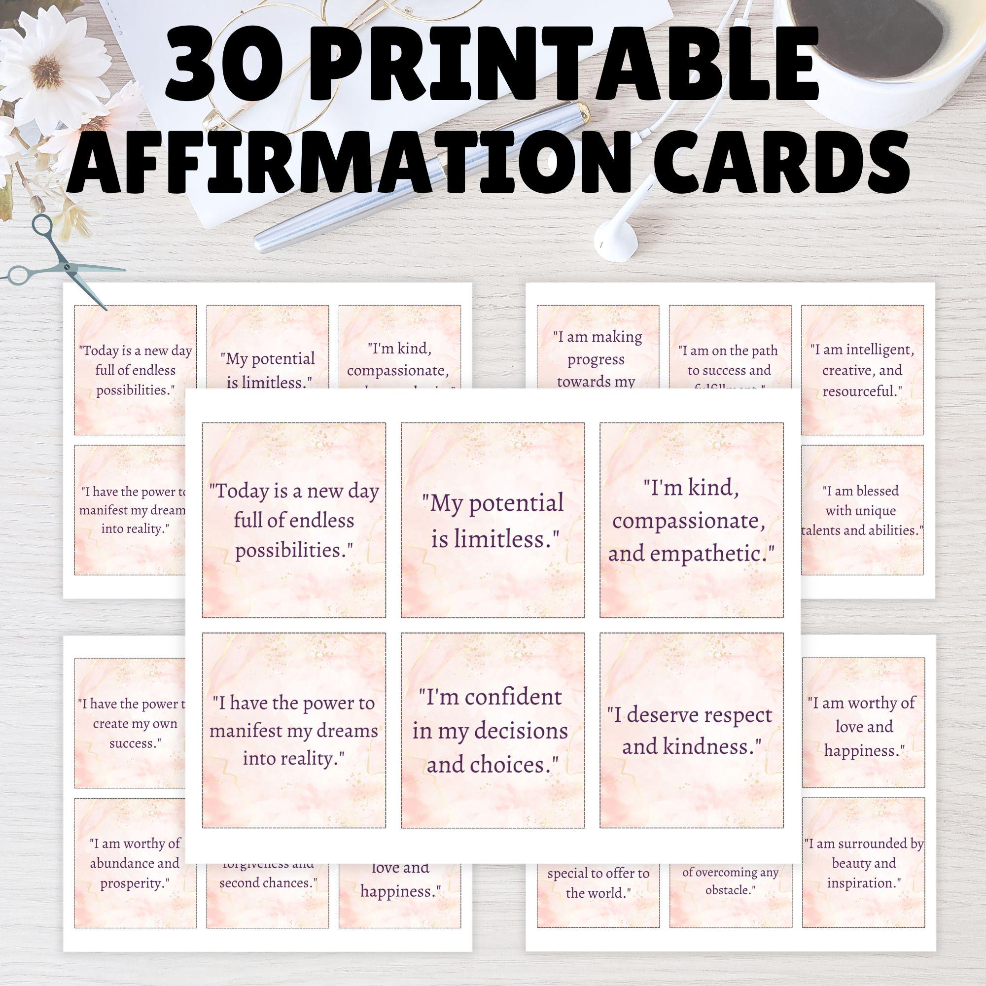 Printable 30 Positive Affirmation Cards Pink and Gold, Positive Flash ...