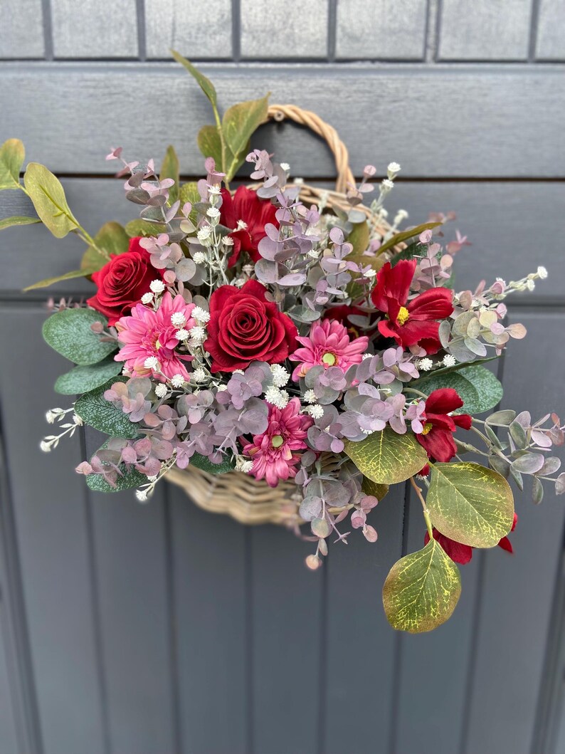 Red Flower Wall Hanging Half Basket | Colourful Mixture of Flowers ...