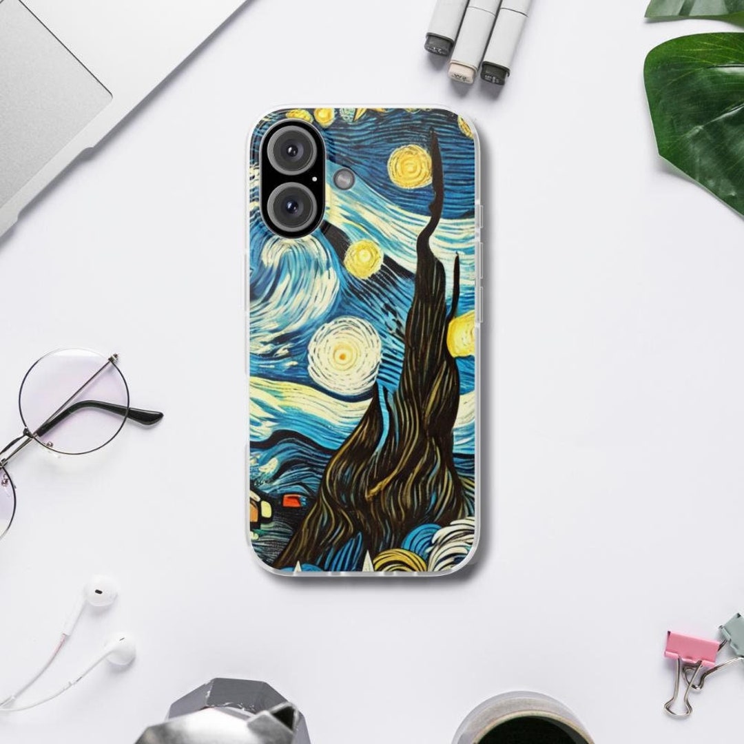 Van Gogh Starry Night Inspired Cover for iPhone 16, 15, 14, 13, 12, 11 ...