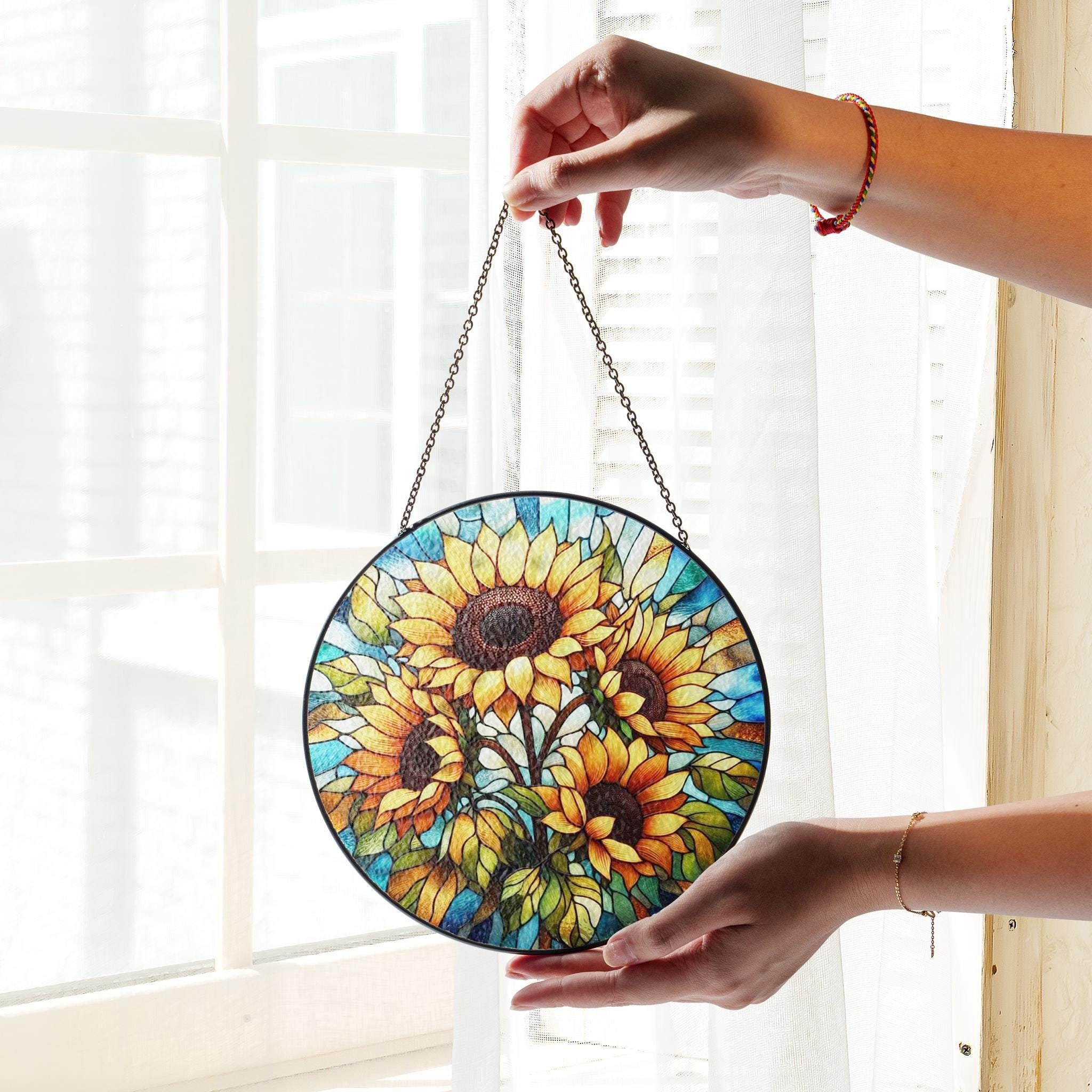 Sunflowers Stained Glass Suncatcher, Sunflowers Window Hangings, Flower ...