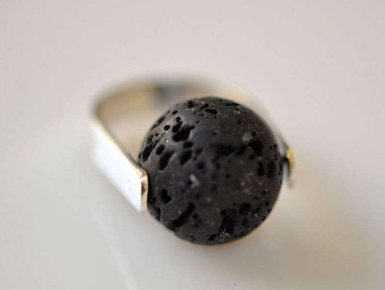 Black Ball Ring-black Lava Stone Ring-lava Ring-lava Stone | Etsy