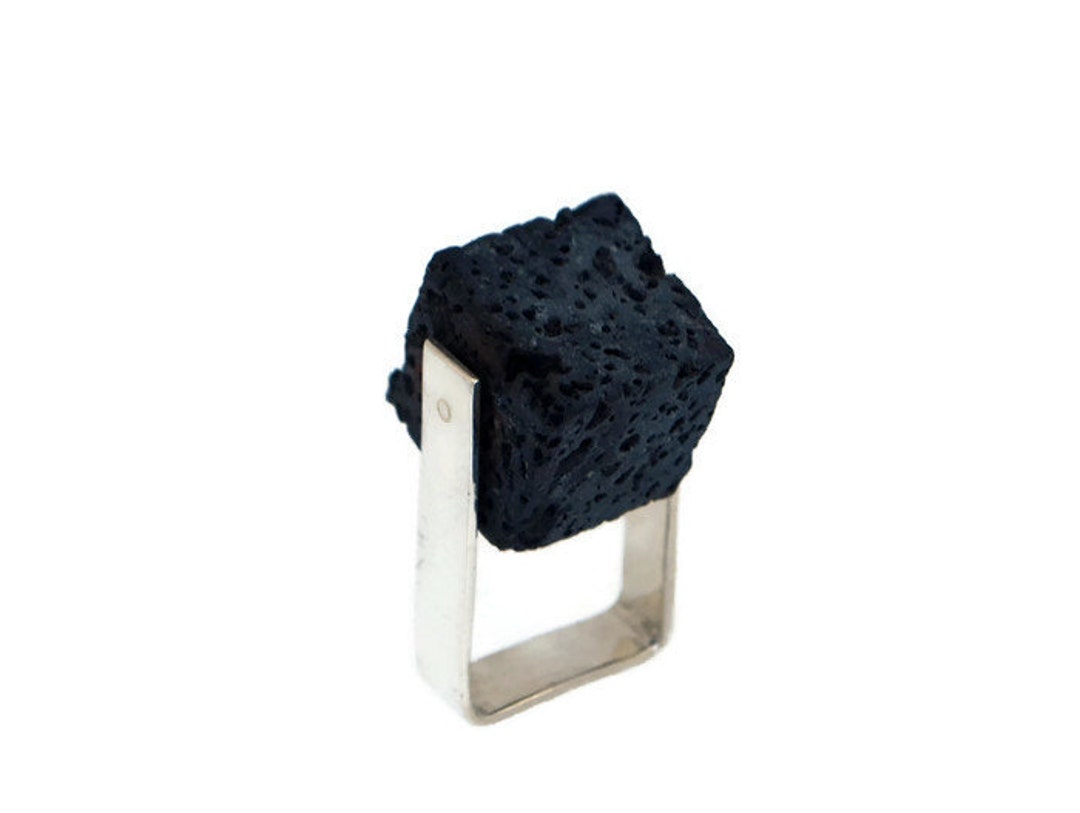 Black Cube Ring- Lava Ring-volcanic Ring-black Square Ring-black Lava ...