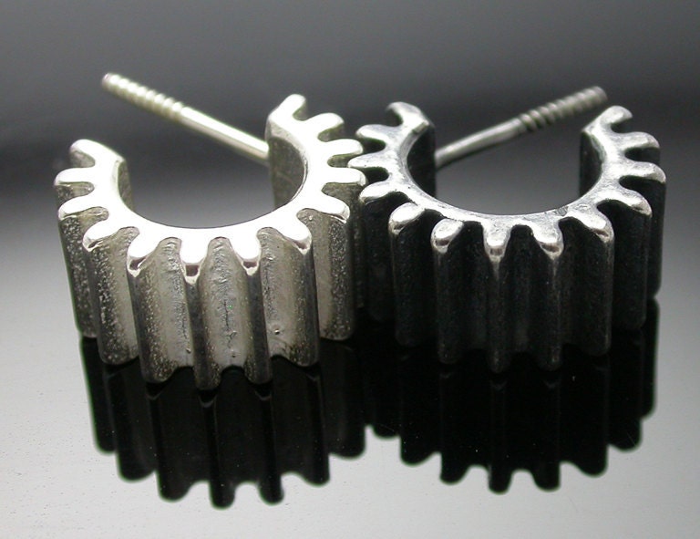 Wide Cog Silver Earrings-Gear-Stud Earrings for Men-for | Etsy