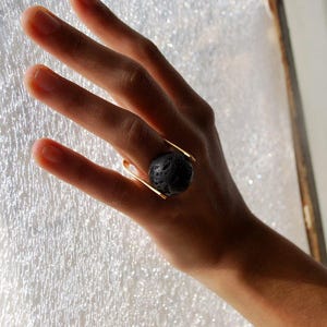 Black Ball Ring-black Lava Stone Ring-lava Ring-lava Stone Ring-kinetic ...