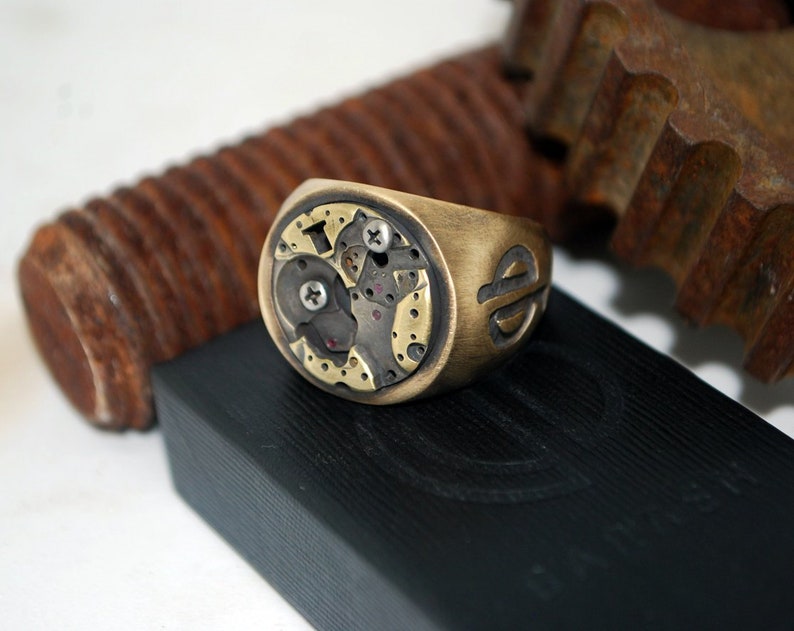 Time Rust-grange-rustic-burning Man-brass-signet Ring-mens | Etsy