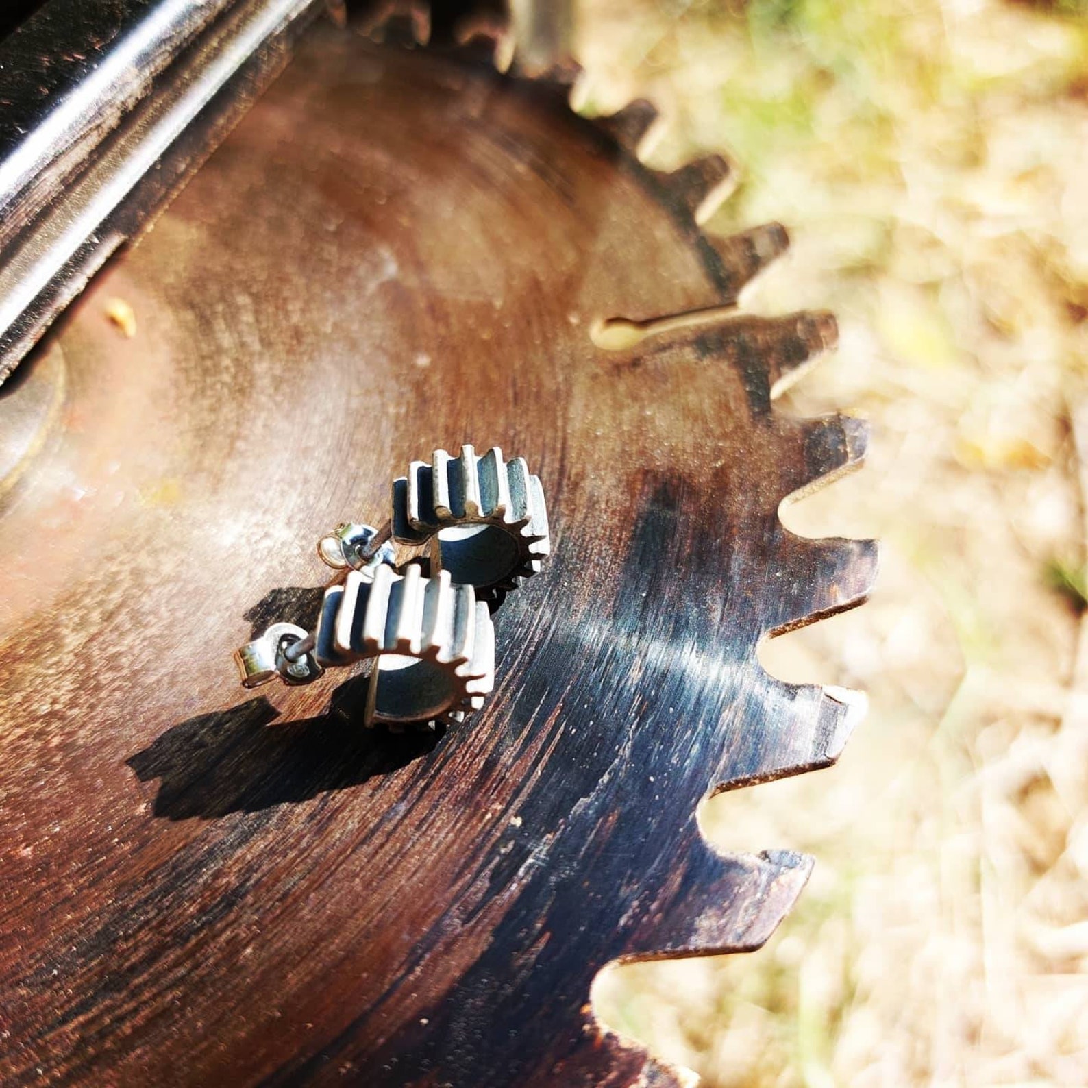 Wide Cog Silver Earrings-gear-stud Earrings for Men-for - Etsy