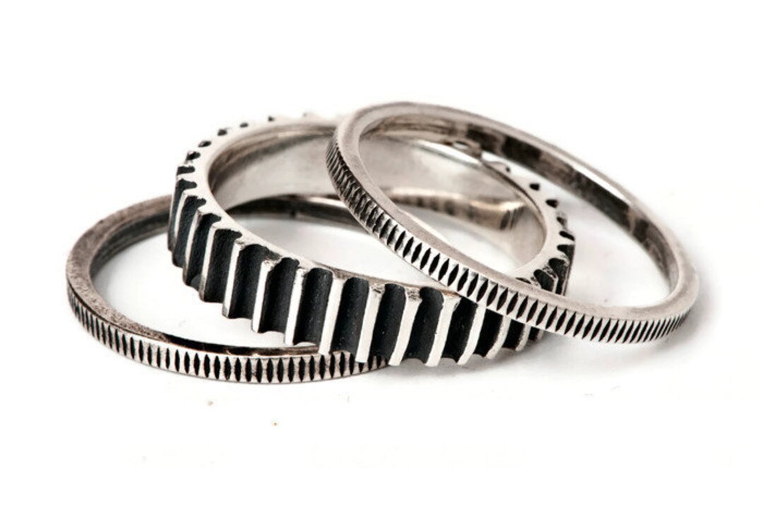 Silver Triple Cog Ring-three Combined Rings-multiple Rings-combination ...
