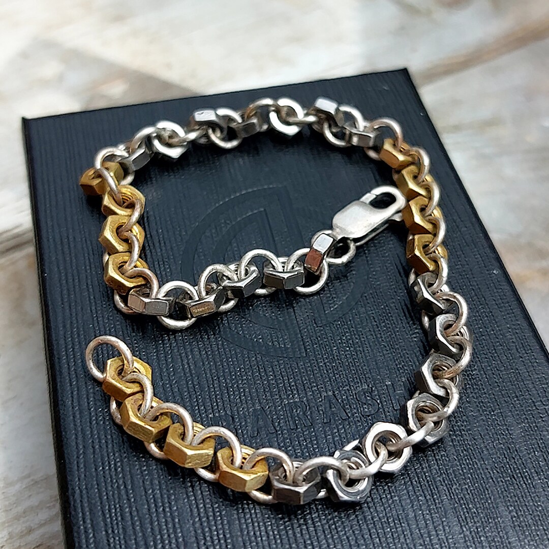 Mixed Nuts Bracelet-stainless Steel & Brass Nuts-silver Links-links Bracelet-nuts Bracelet-mj - Etsy