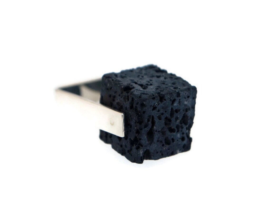 Black Cube Ring- Lava Ring-volcanic Ring-black Square Ring-black Lava ...