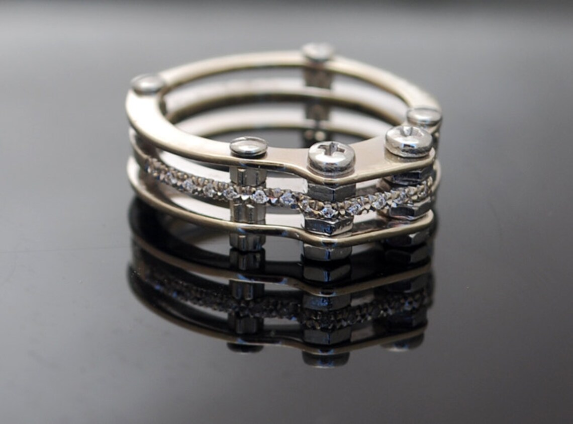 V3 Diamonds-connected Engagement Ring-steampunk Engagement | Etsy