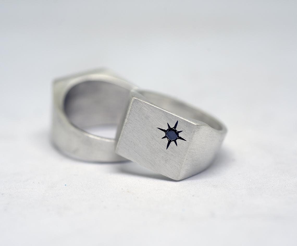 Square Silver Signet Ring-brushed Matte-mens Silver Signet | Etsy