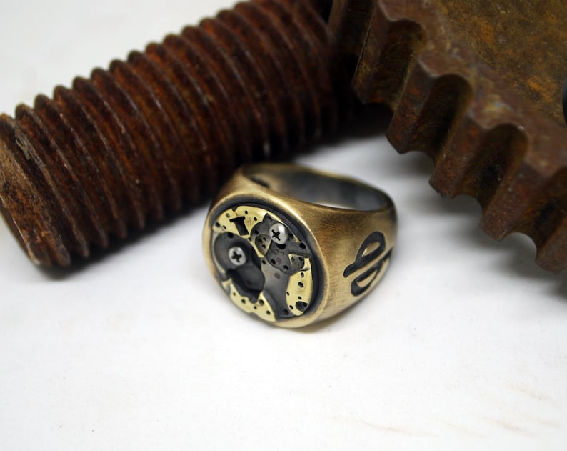 Time Rust-grange-rustic-burning Man-brass-signet Ring-mens | Etsy