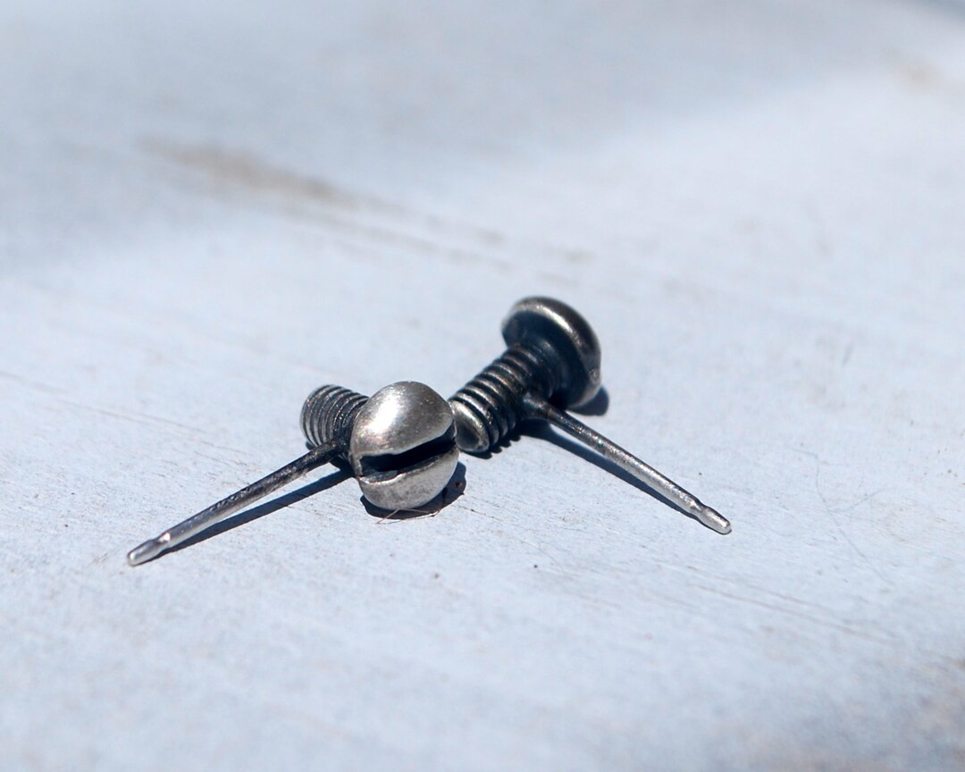 Silver Big Bolts Stud-bolt Stud-screw Earring-industrial Design-silver ...