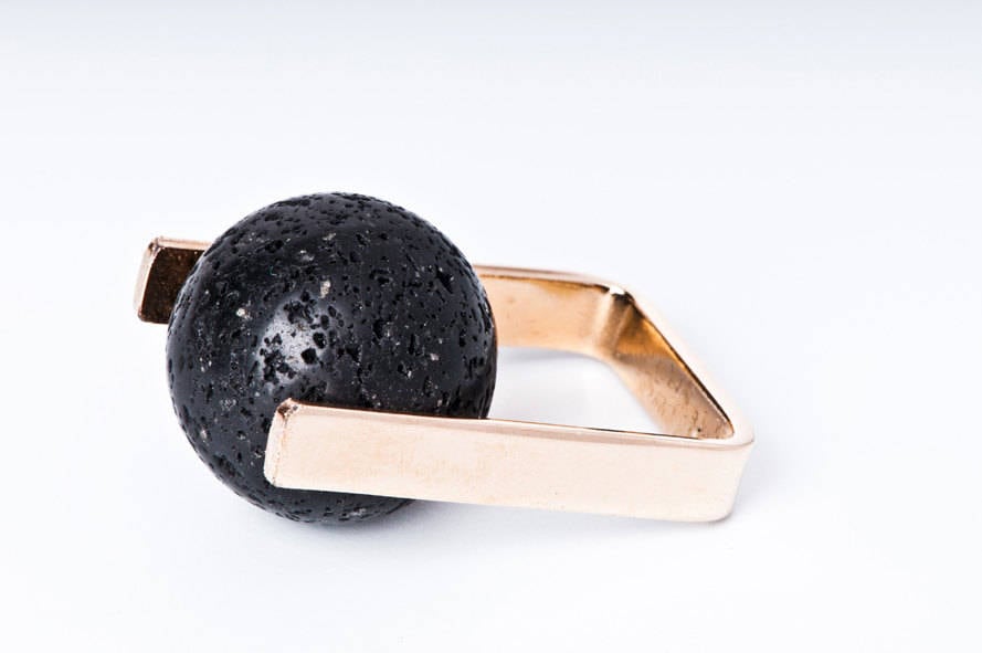 Black Ball Ring-black Lava Stone Ring-lava Ring-lava Stone Ring-kinetic ...