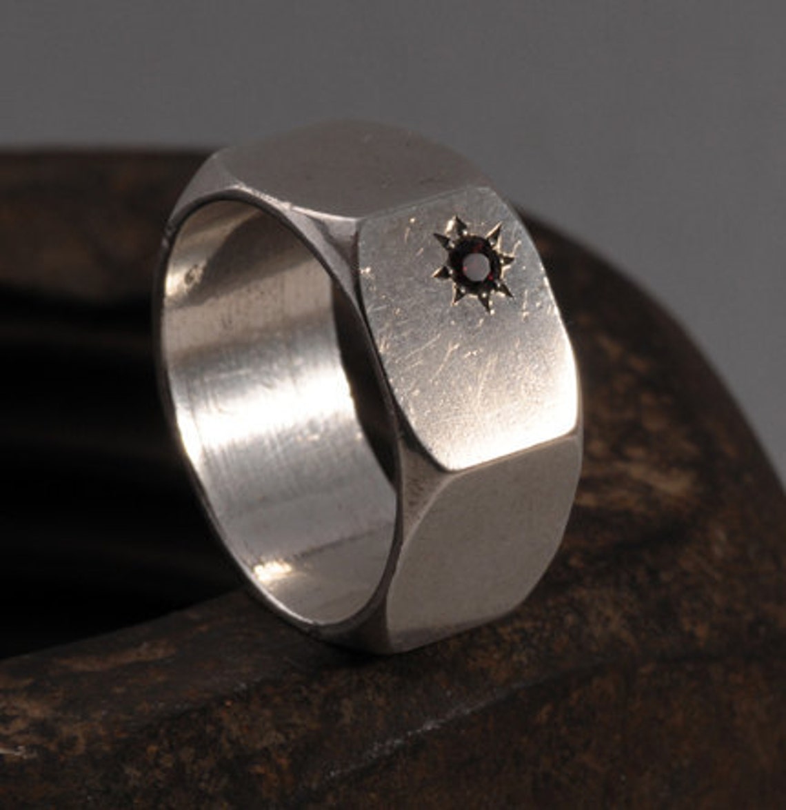 Hexagon Star Stone-nut Ring-geometric Ring-silver Nut-square Ring ...