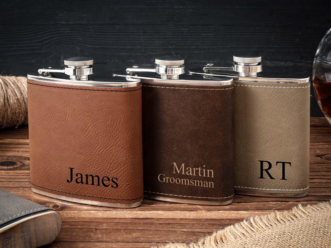 Personalized Leather Flask, Custom Groomsmen Flasks, Best Man Gift ...