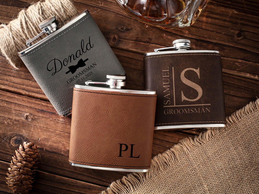 Personalized Flask for Men, Custom Groomsmen Flasks, Engraved Leather Hip Flask, Groomsmen Gifts ...