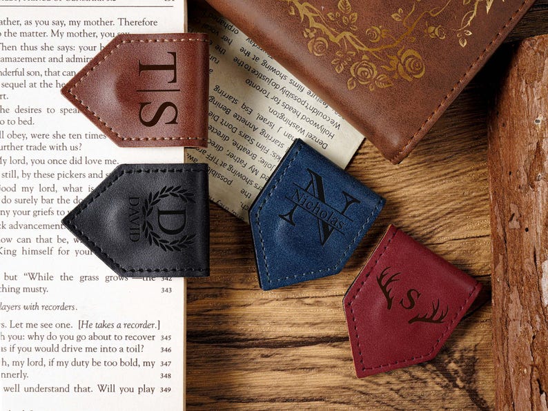 Leather Magnetic Bookmark, Personalized Magnetic Bookmark, Engraved ...