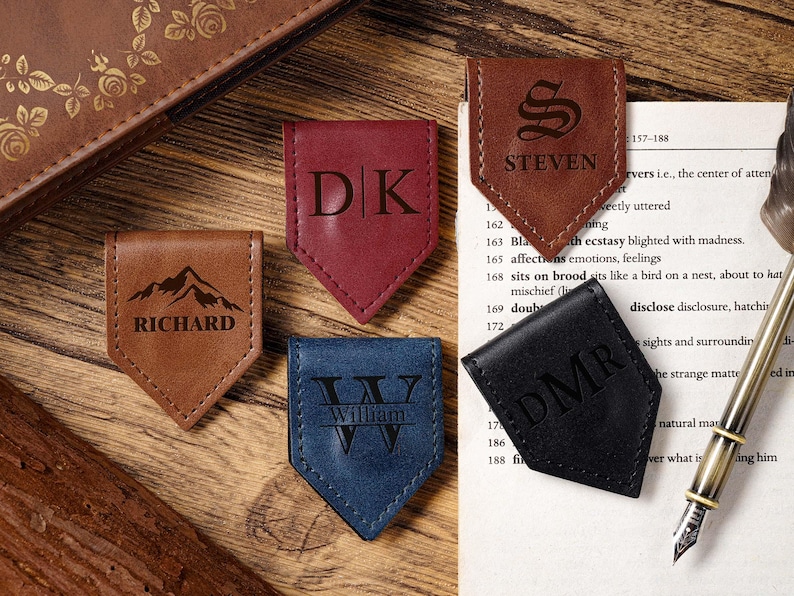 Leather Magnetic Bookmark, Personalized Magnetic Bookmark, Engraved ...