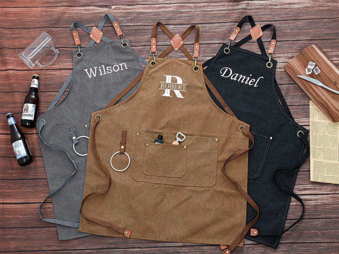 Personalized Embroidered Apron, Canvas Workshop Apron With Pockets ...