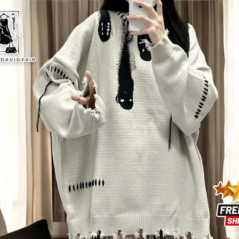 Ripped Knitted Sweater - Etsy