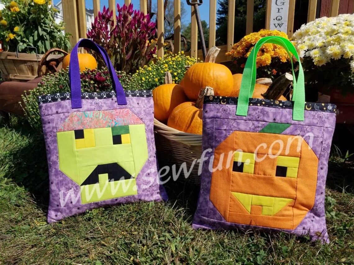 Jack O' Lantern Quilted Bag Trick-o-treat Tote Bag Sew - Etsy