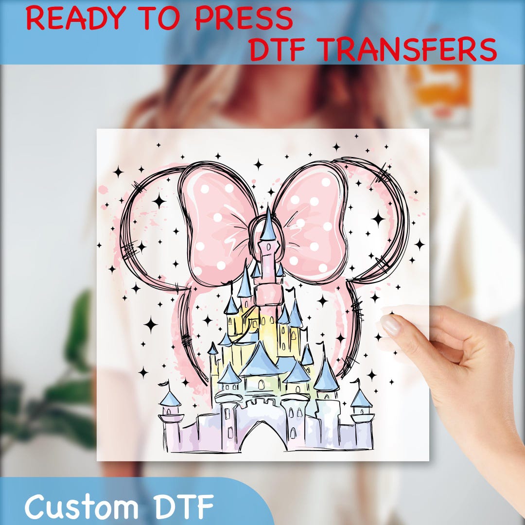 Watercolor Castle Transfer, Magic Kingdom Heat Transfer, Disneyland Bow ...