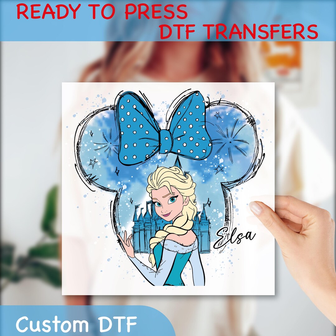 Watercolor Elsa DTF Transfer, Frozen Elsa Bow Princess Ready to Press ...