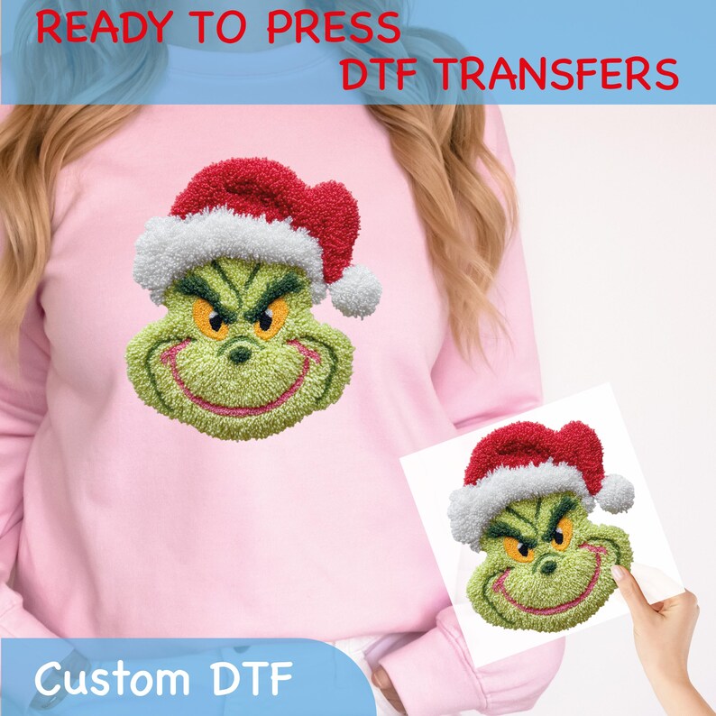Funny Grinch Christmas Yarn Faux Dtf, Merry Christmas Design Transfer ...