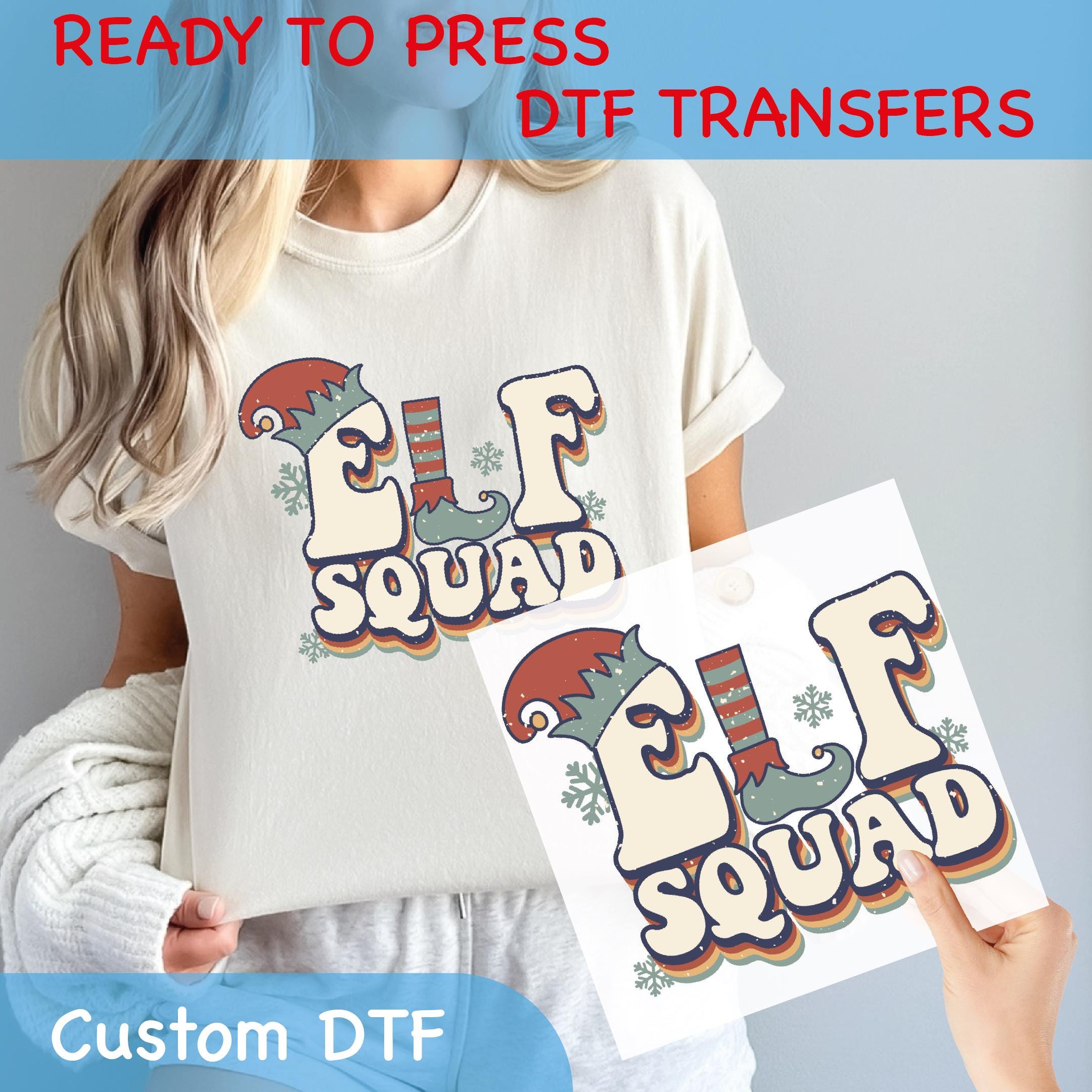 Retro Elf Squad Dtf, Elf Feet Dtf, Elf Christmas Print Dtf Pres, Merry ...