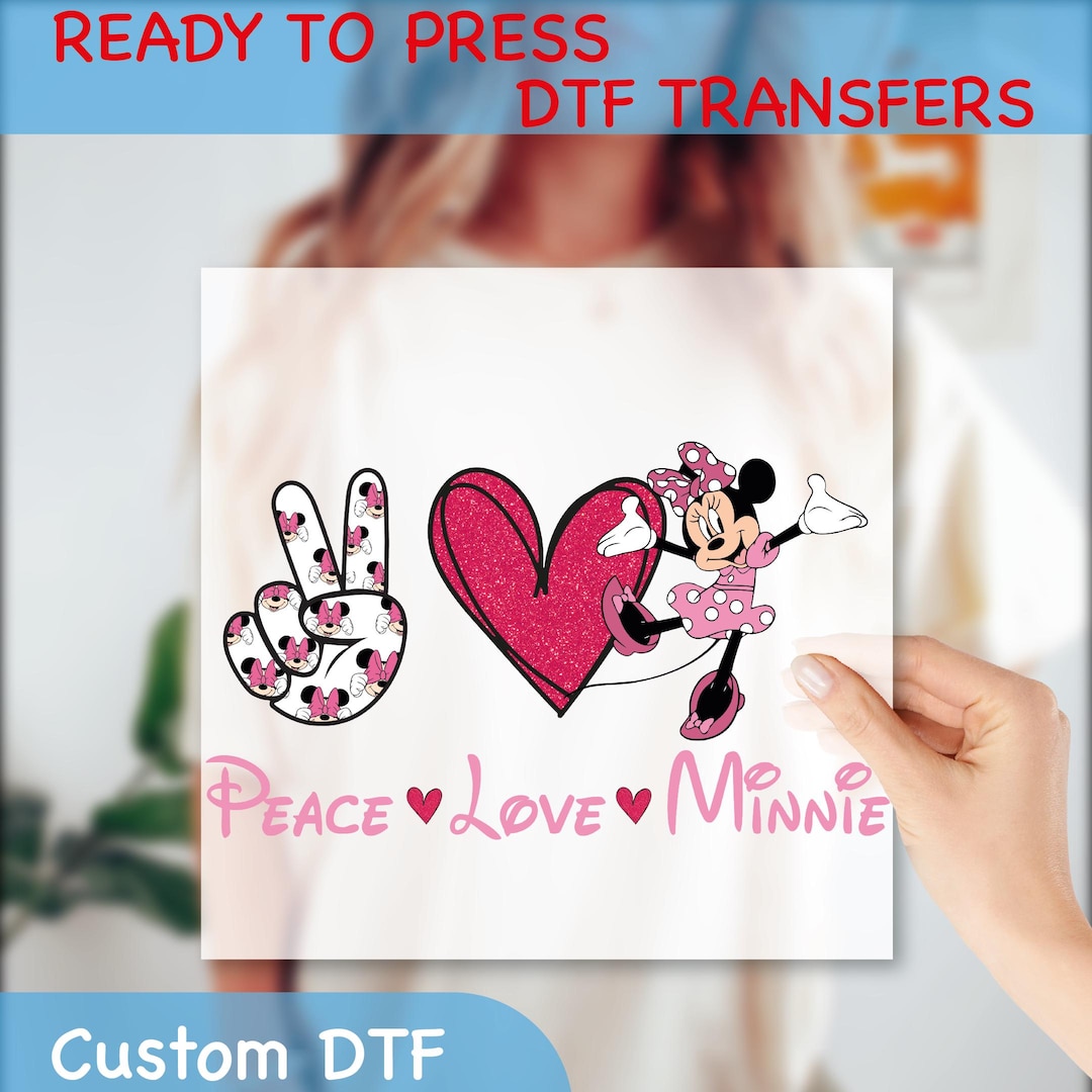 Peace Love Minnie DTF Heat Transfers, Ready to Press Minnie Design ...