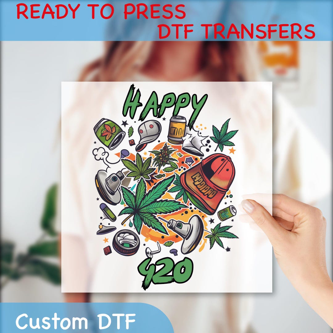 Happy 420 DTF Transfers, 420 Western Green DTF, Vibrant 420 Design ...