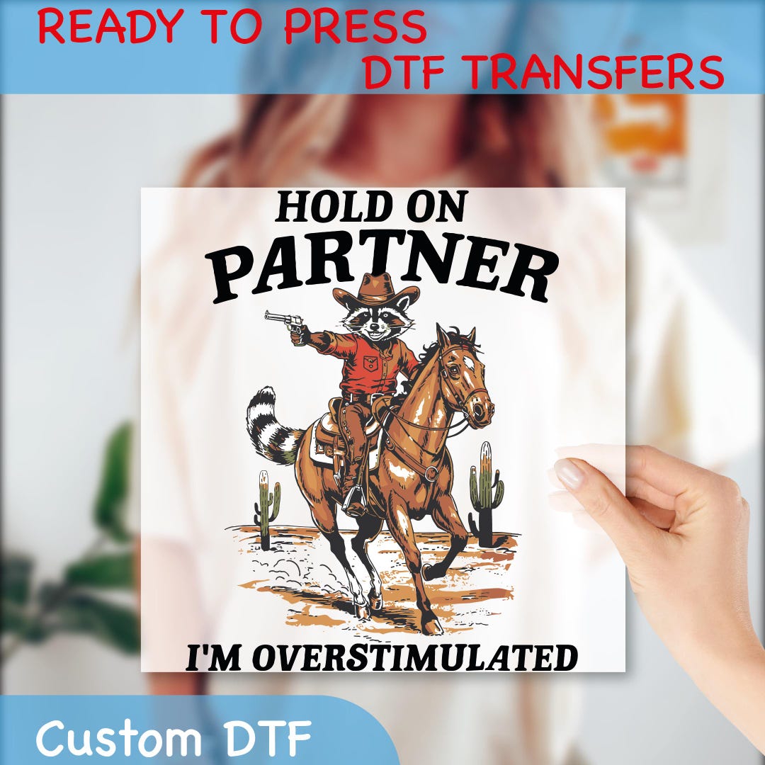 Hold on Partner I'm Overstimulated DTF Transfer, Cowboy Frog Ready to ...