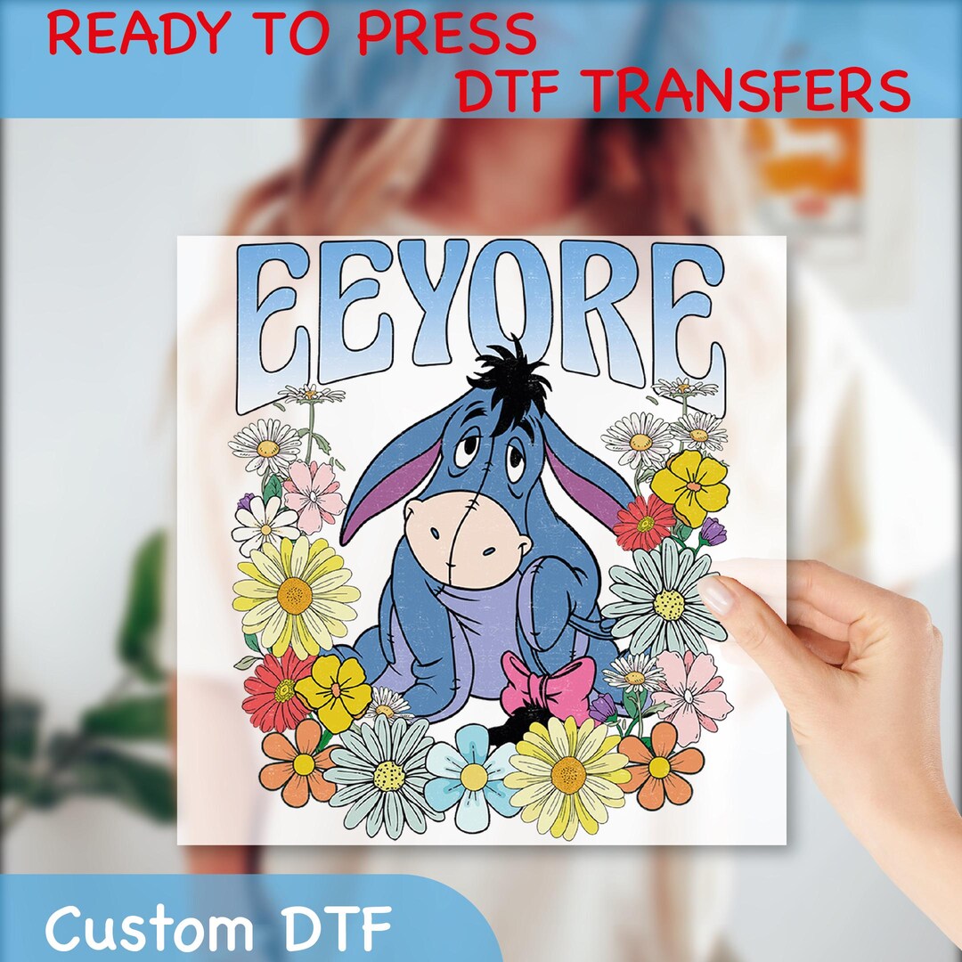 Retro Disney Eeyore Ready to Press, Floral Winnie the Pooh DTF Transfer ...