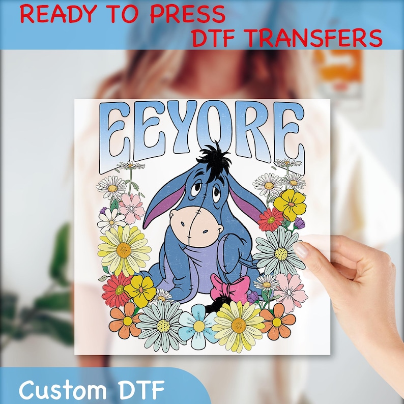 Retro Disney Eeyore Ready to Press, Floral Winnie the Pooh DTF Transfer ...