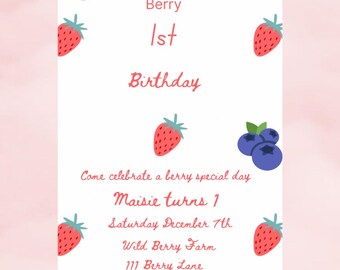 DIGITAL Berry First Birthday Invitation - Etsy