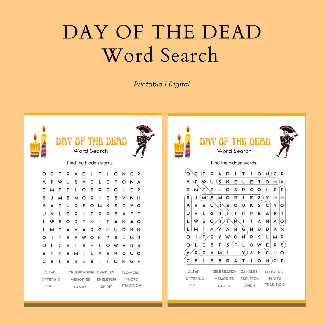 Printable Day of the Dead Word Search Digital and Printable ANSWER KEY ...