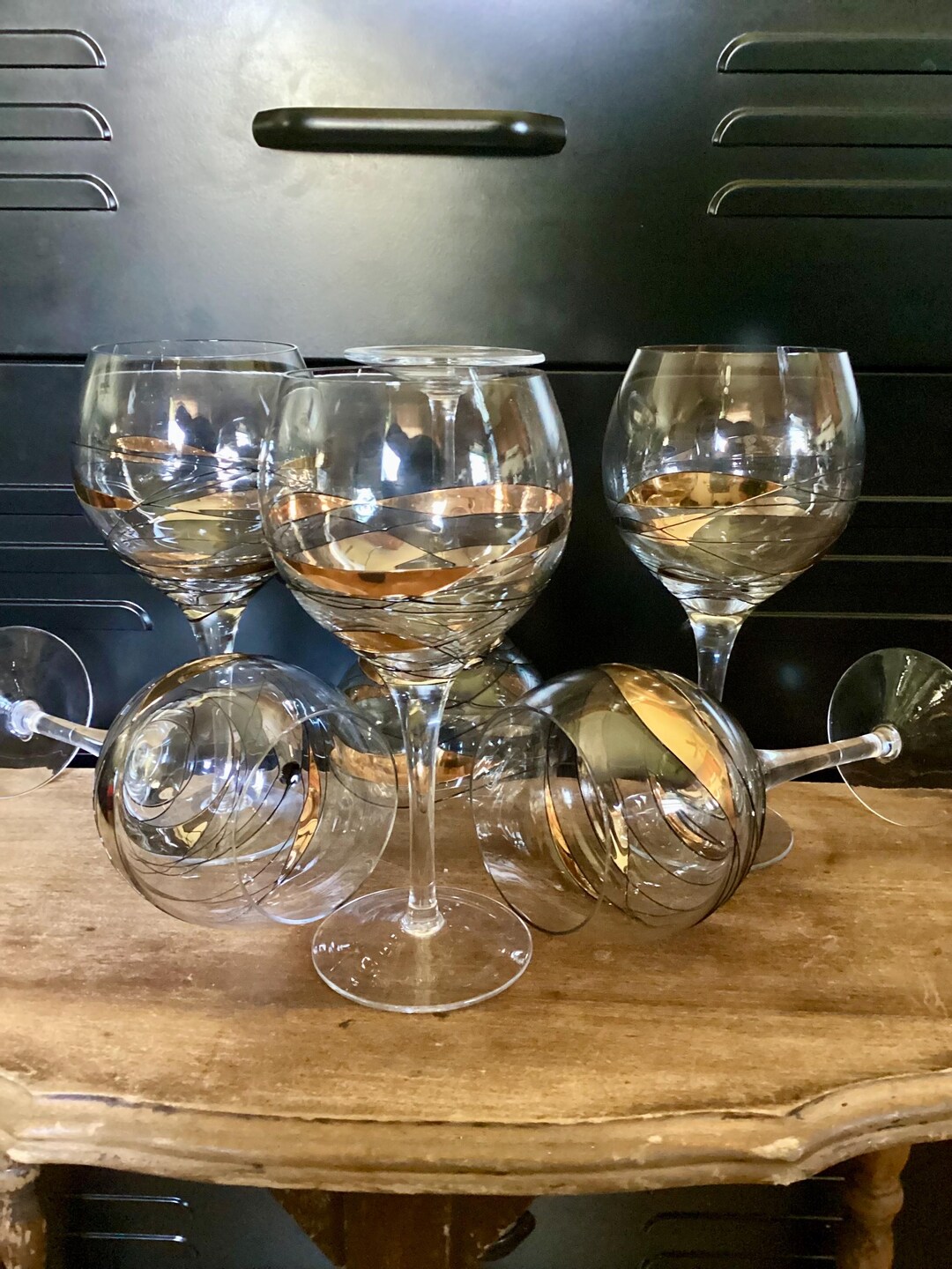 Vintage Mosaic Romanian Wine Glasses Gold and Black Set of 6 - Etsy