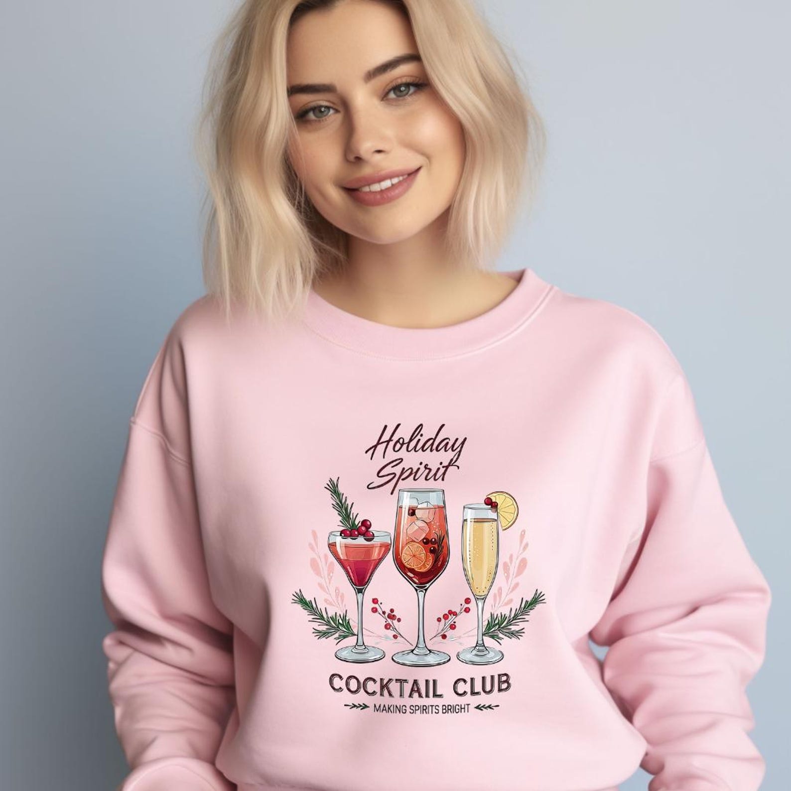 Holiday Cocktail Club Crewneck Sweatshirt/cocktail Club Christmas ...
