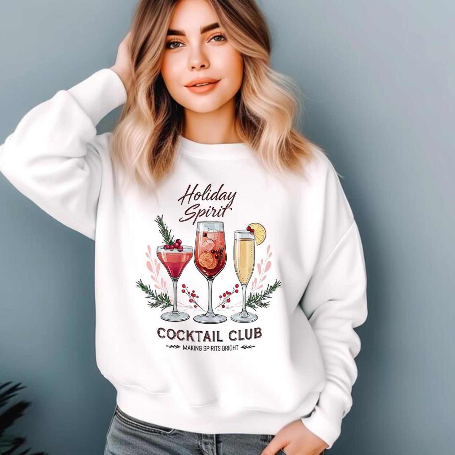 Holiday Cocktail Club Crewneck Sweatshirt/cocktail Club Christmas ...