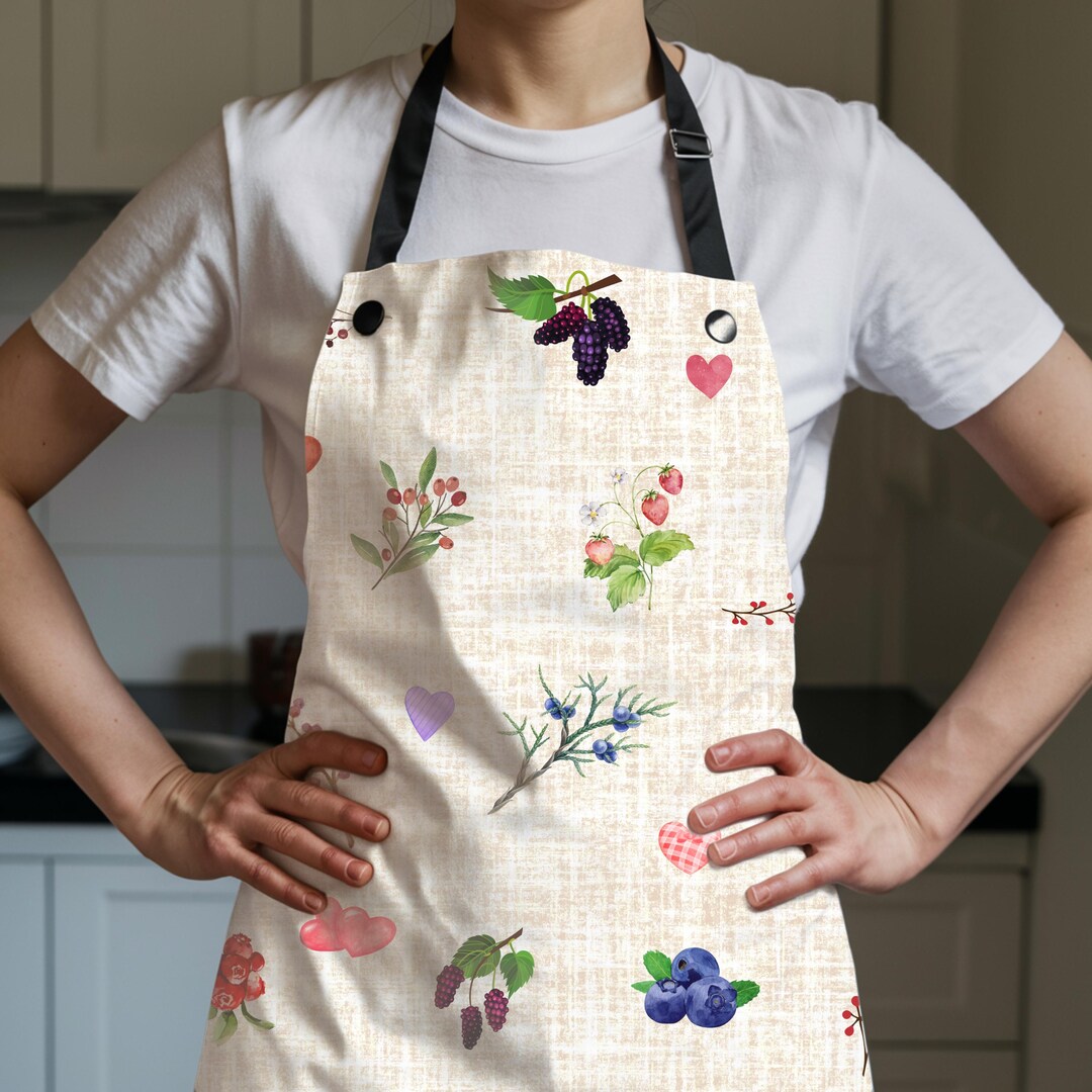 Fruits and Hearts Apron, Kitchen Apron, Cooking Apron, Chef's Apron ...