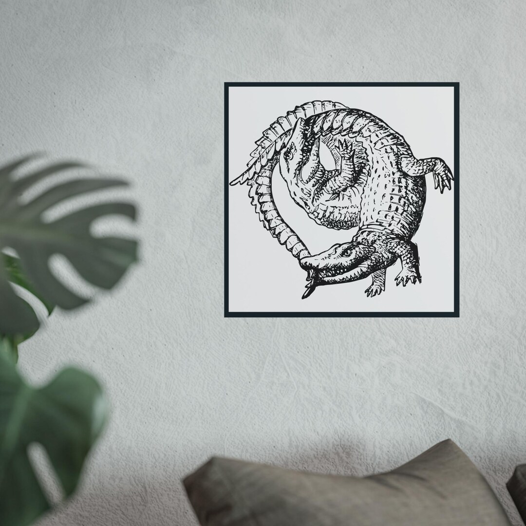 Vintage Illustration Square Alligator Ouroboros Tattoo Style Drawing ...