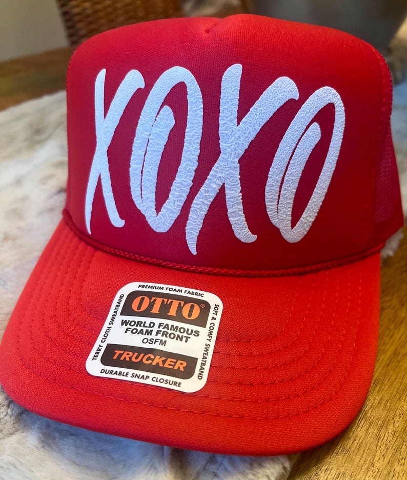 Valentines XOXO Custom Red Trucker Hat With Textured Design - Otto ...