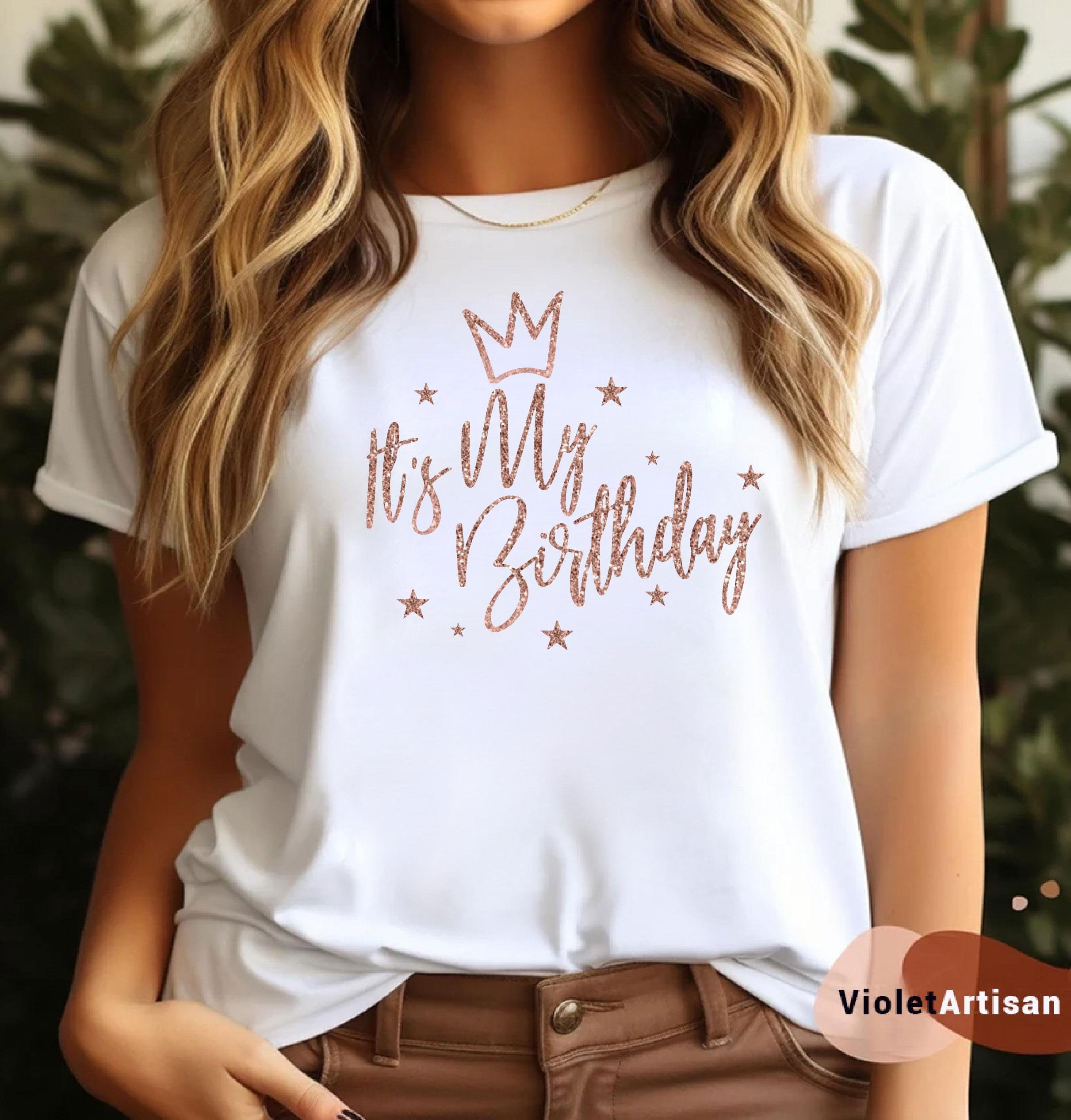 Rose Gold Glittery Birthday Girl,trendy Birthday T-shirt for Women ...