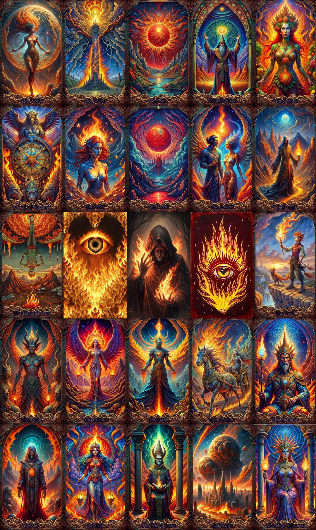 Tarot Card Printable, Fire Tarot Deck, Complete Set, Digital, 78 Cards ...